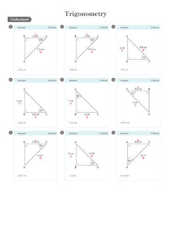 Trigonometry Worksheet Answers Foundation Gcse Teaching Resources