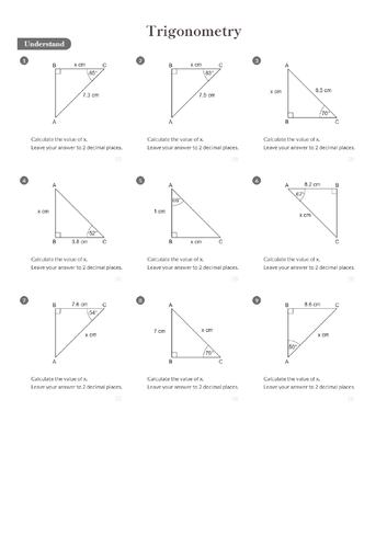 Trigonometry Worksheet Answers Foundation Gcse Teaching Resources