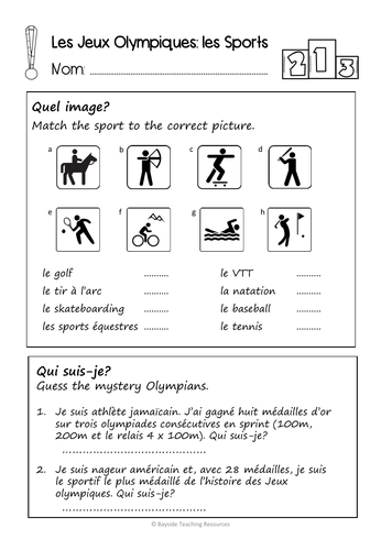 Les Jeux Olympiques Olympic Sports Teaching Resources