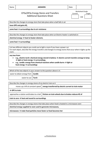 Ks4 Gcse Physics Edexcel Cp3asp3a Energy Stores And Transfers Lesson