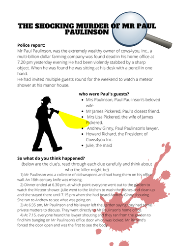 Murder Mystery Worksheet Teaching Resources