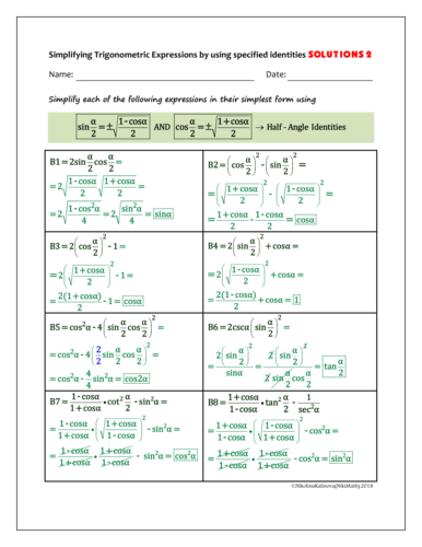 Trig Identities Doublehalf Angleangle Sumand Differencesumandproduct