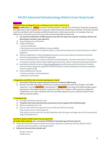 Nr507 Nr 507 Advanced Pathophysiology Midterm Exam Study Guide 2022