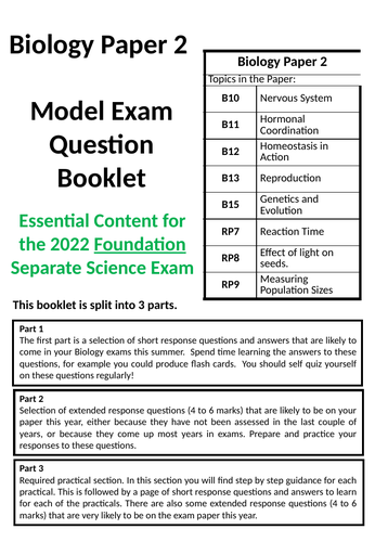 Aqa Gcse Biology Paper 2 Revision Booklet For 2022 Teaching Resources