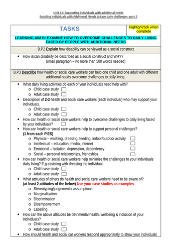 Btec Level 3 Handsc Unit 12 Supporting Individuals With Additional Needs