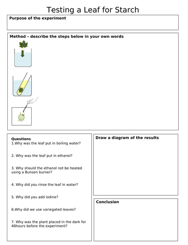 Testing A Leaf For Starch Teaching Resources