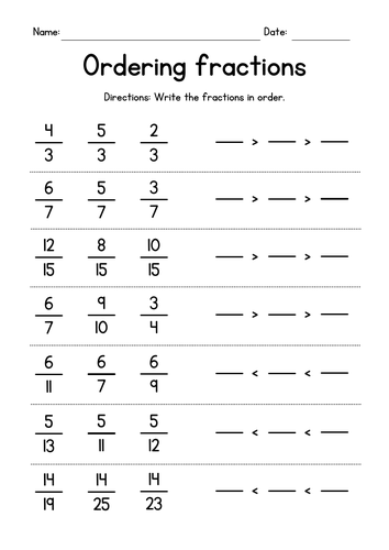 Ordering Fractions Worksheets Teaching Resources