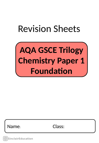 Aqa Gcse Chemistry Revision Sheets Paper 1 Teaching Resources