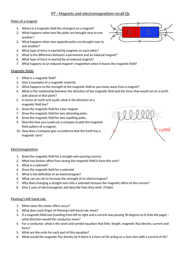 Aqa Physics Gcse P7 Magnetism And Electromagnetism Recall And