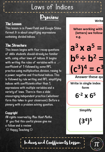 Bundle Laws Of Indices Exponents Indices Coefficients Lesson And