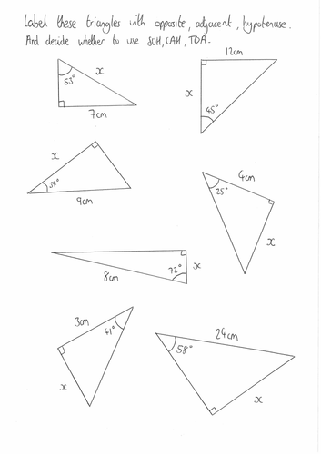 Trigonometry Finding Sides Sohcahtoa Teaching Resources