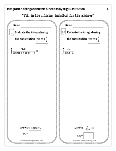 Integration Of Trigonometric Functions Using Trig Substitution