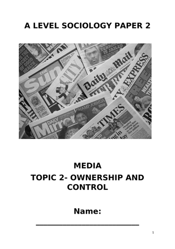 Aqa A Level Sociology Ownership And Control Of The Media Booklet And