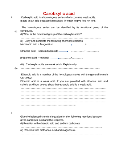 Carboxylic Acid And Ester Worksheets For Edexcel International Igcse