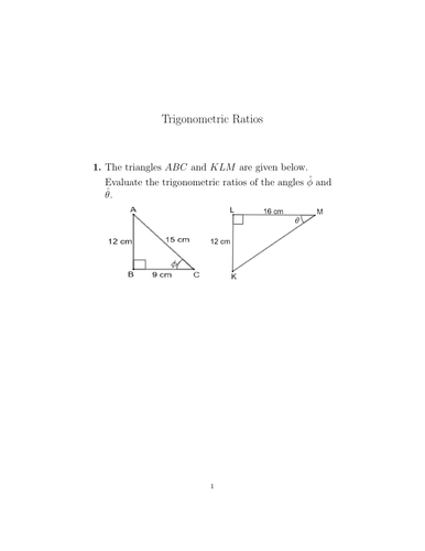 Trigonometric Ratios Worksheet No 2 With Solutions Teaching Resources