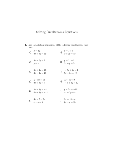 Solving Simultaneous Equations Worksheet No 2 With Solutions