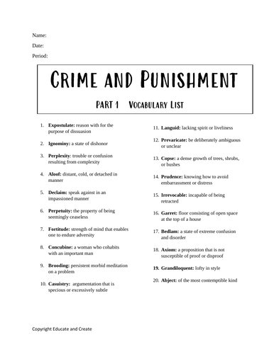 Crime And Punishment Vocabulary Lists And Quizzes Teaching Resources