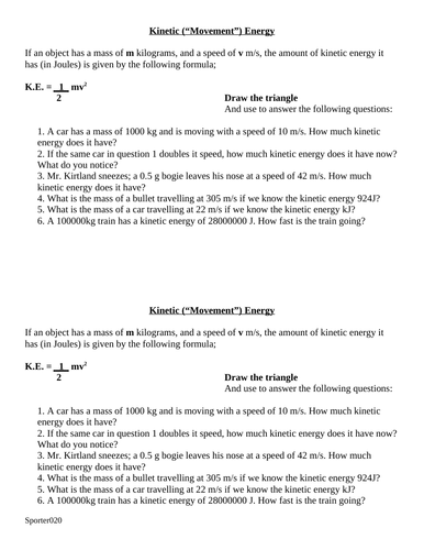 P15 Kinetic Energy And Elastic Energy Stores Teaching Resources