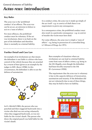 Key Rules And Cases Actus Reus And Mens Rea Aqa A Level Law