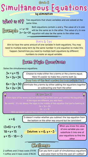 Solving Simultaneous Equations Grade 5 Gcse Maths Revision Help Crib