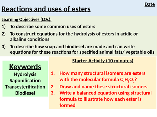 Reactions And Uses Of Esters Teaching Resources