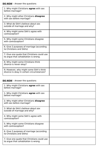 Aqa Rs Themes Christianity And Sikhism Reasons For Divorce And