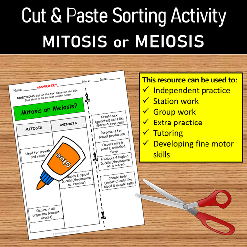 Mitosis Or Meiosis Cut And Paste Sorting Activity Teaching Resources