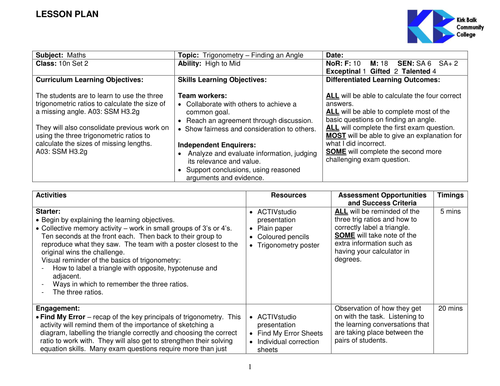 Trigonometry Lesson Plan And Resources Gcse Teaching Resources