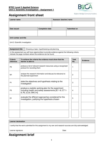 Btec Level 3 Applied Science Unit 3 Teaching Resources