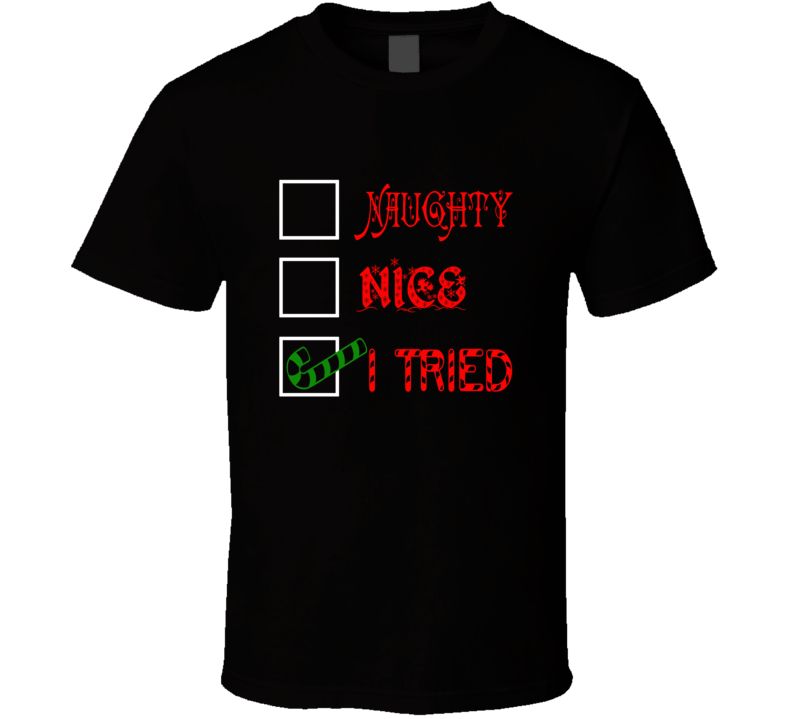 Naughty Nice I Tried Funny Santas List Christmas T Shirt