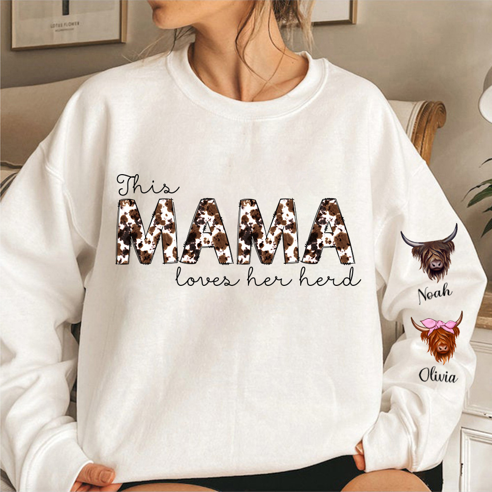 Personalized This Mama Loves Her Herd Highland Cow Sweatshirt Highland