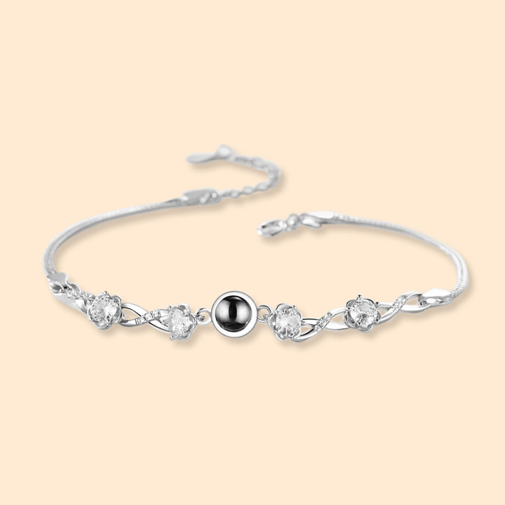 Personalisierte Sterling Silber Blume Foto Innerhalb Projektion Armband