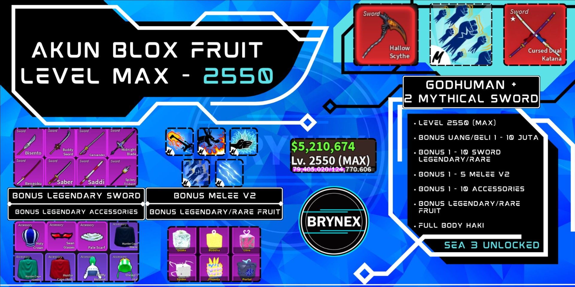 Beli Akun Akun Blox Fruit Level Max Godhuman 2 Mythical Sword