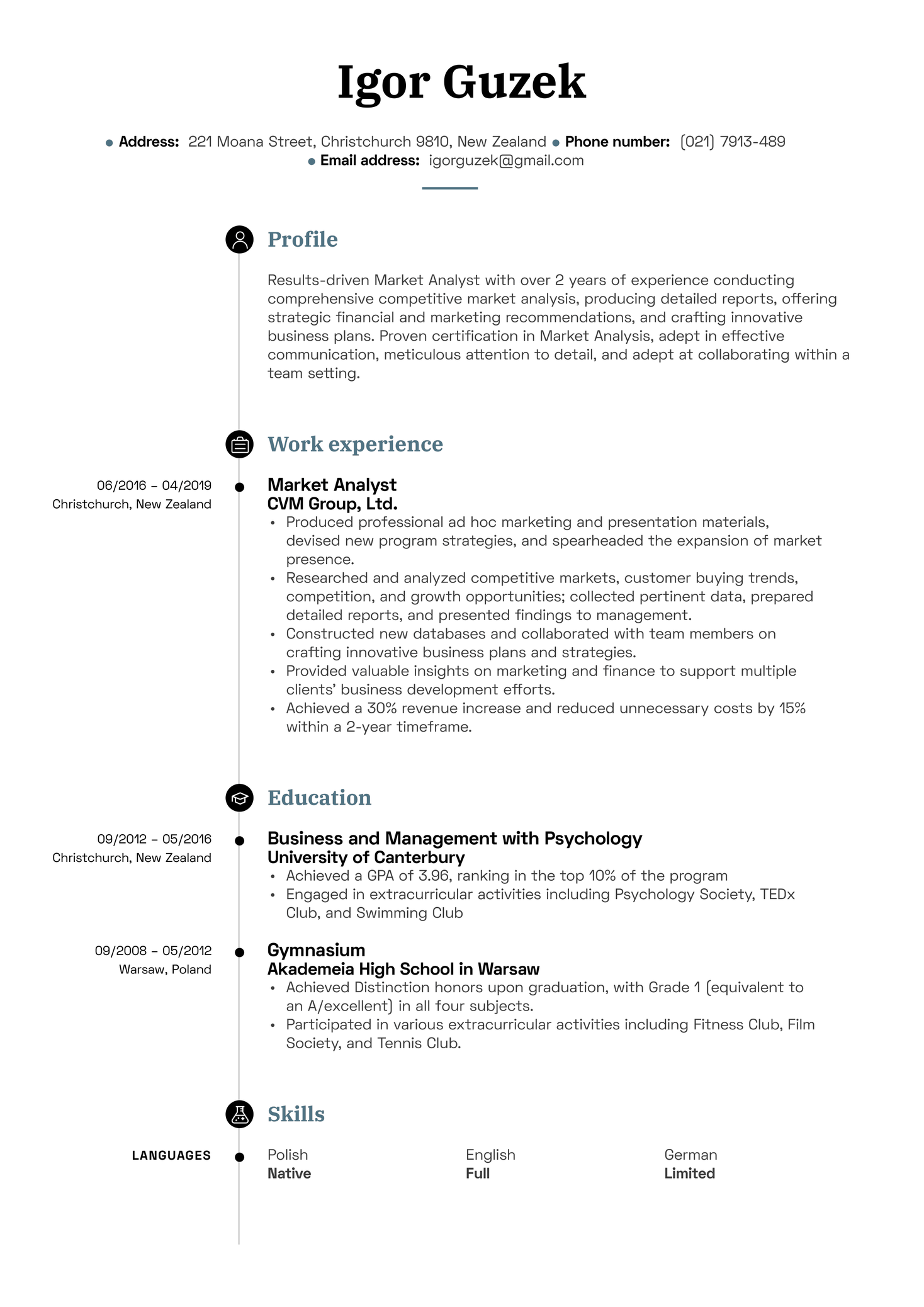 Market Analyst Resume Sample Kickresume