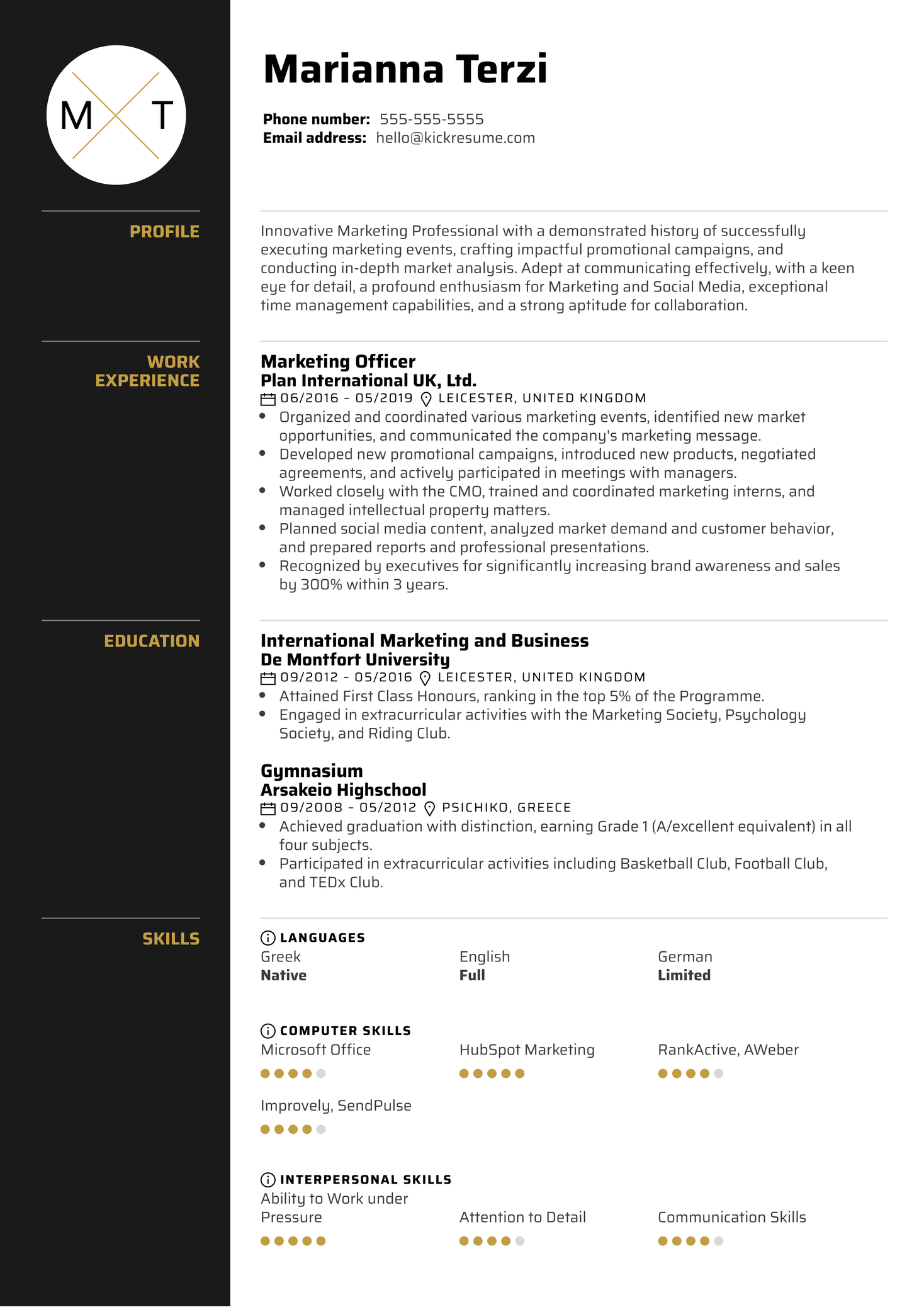 Marketing Officer Resume Sample Kickresume