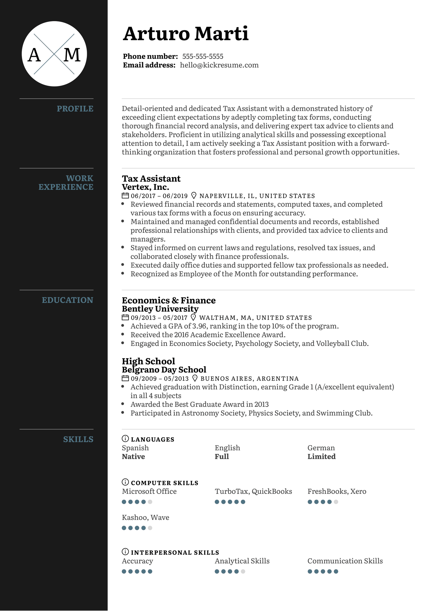 Tax Professional Resume Sample