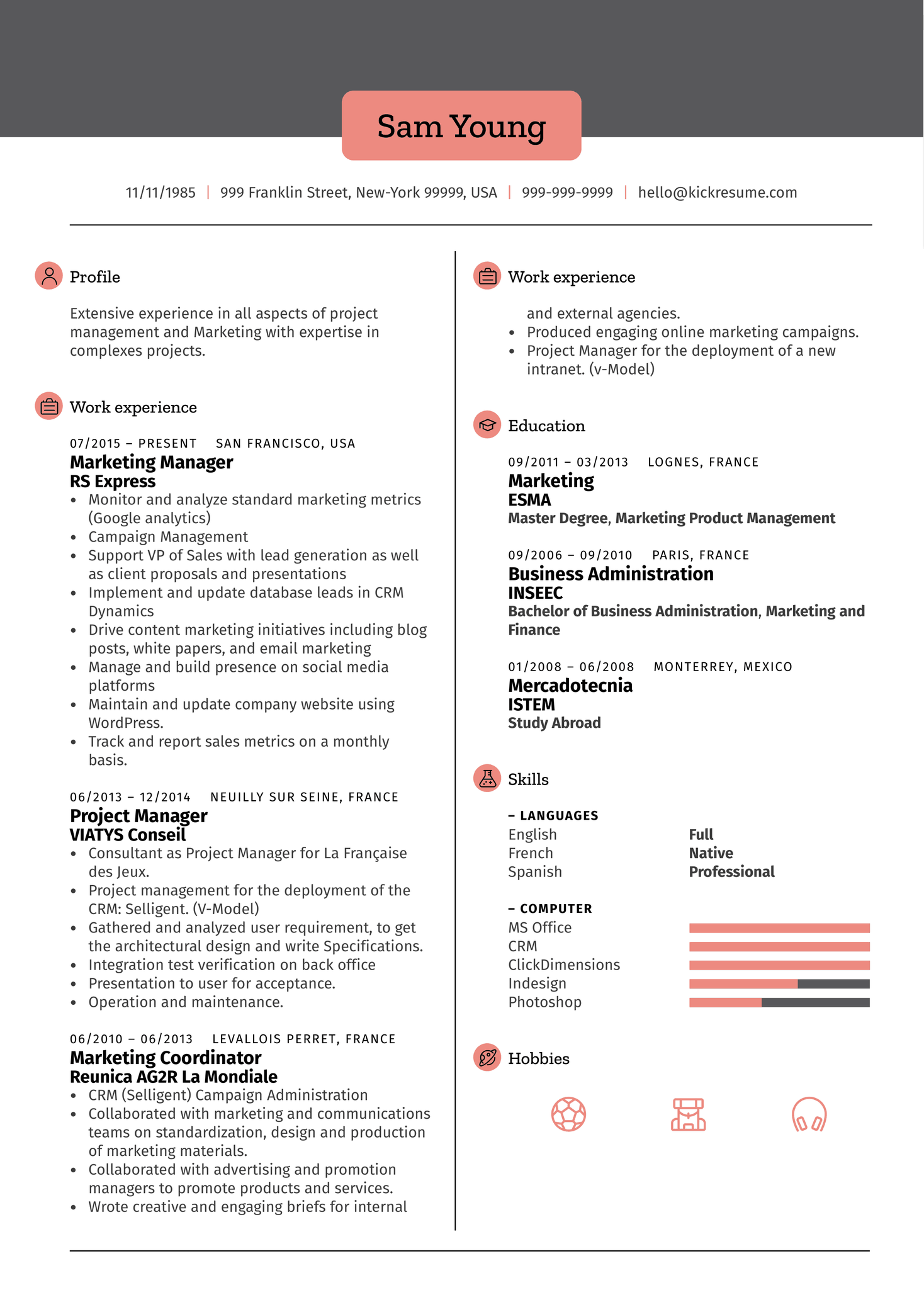 Marketing Manager Resume Example Kickresume