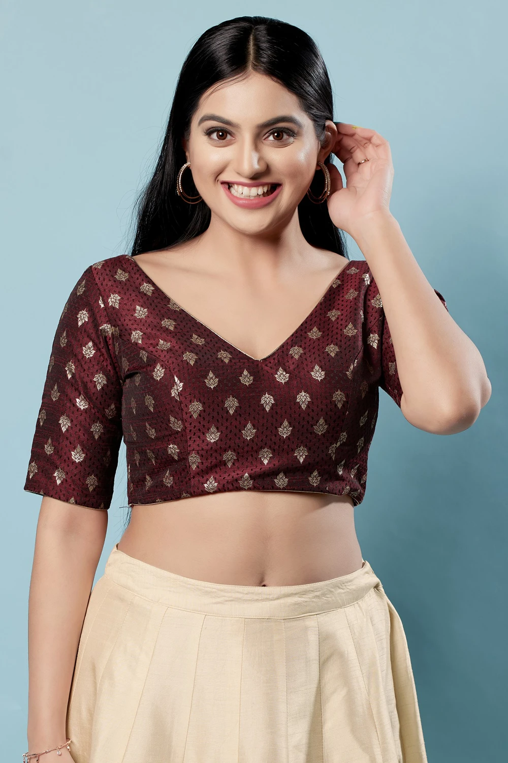 Woven Brocade Blouse In Maroon Ucchal Fashion