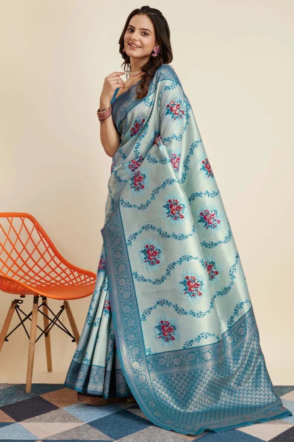 Woven Banarasi Silk Saree In Blue Ucchal Fashion