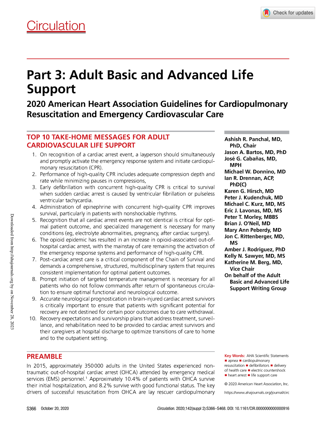 Aha 2020 Part 3 Adult Basic And Advanced Life Support 2020 American