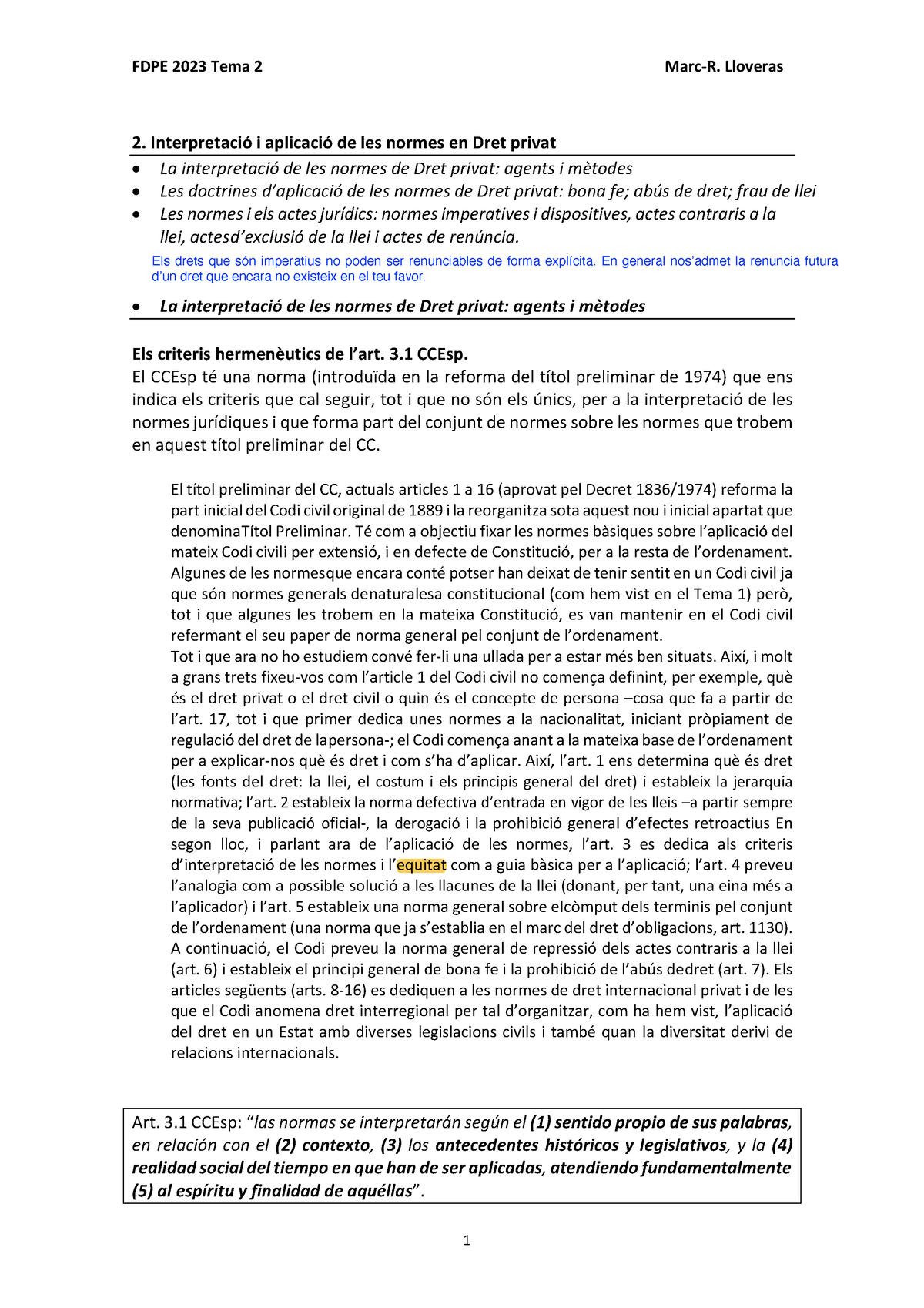 Tema 2 Dret Civil Informe 2 Interpretació I Aplicació De Les