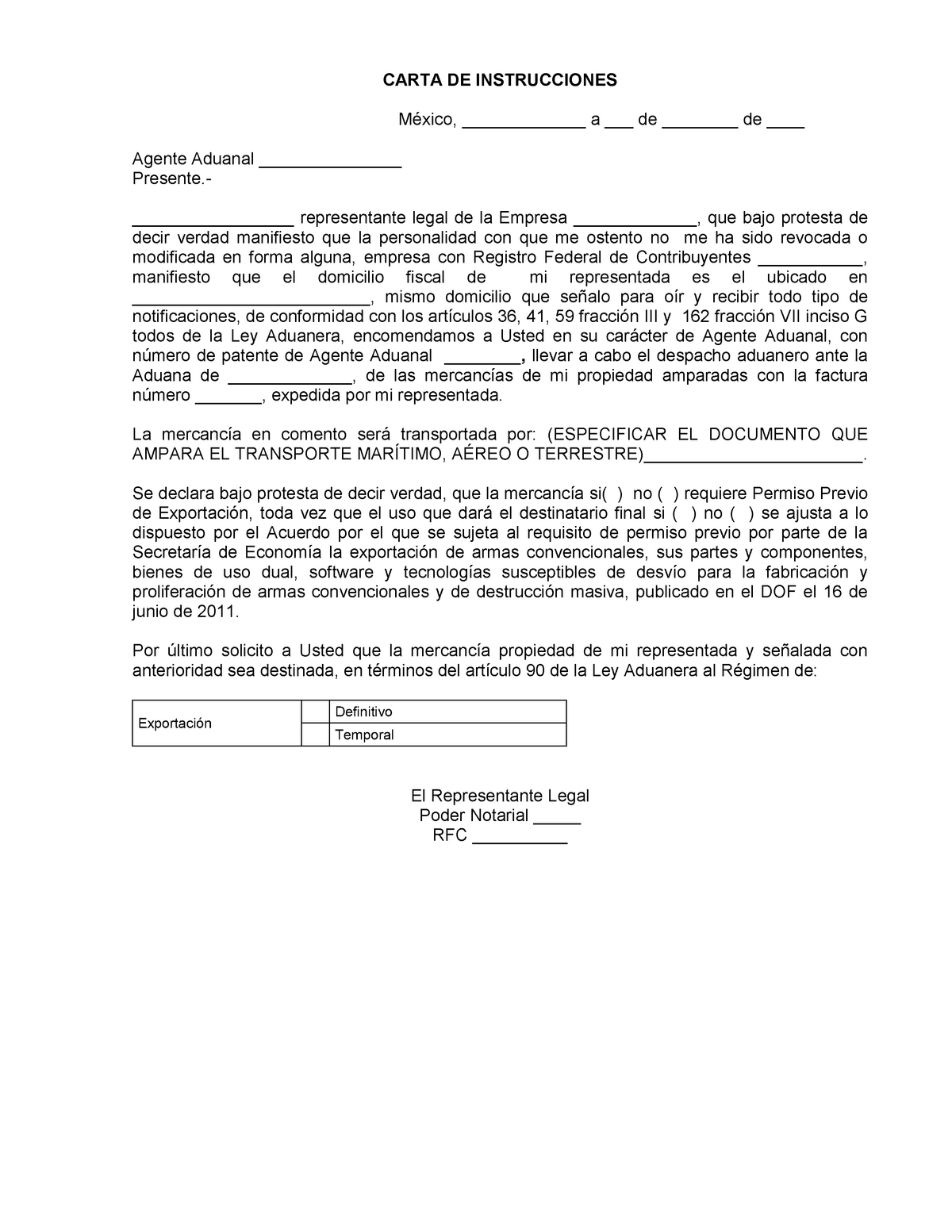 Carta De Instrucciones Letra De Cambio Pdf