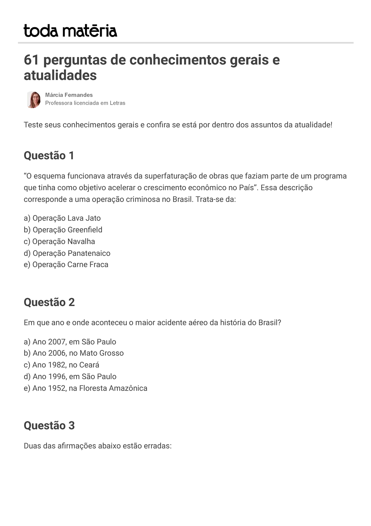 Perguntas De Conhecimento Gerais Teste Seus Conhecimentos Gerais E