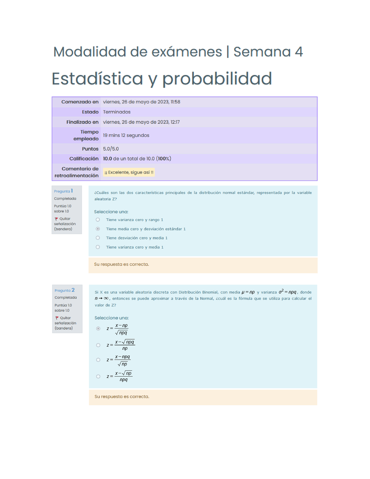 Estadistica Y Probabilidad Modalidad De Examenes Semana 4