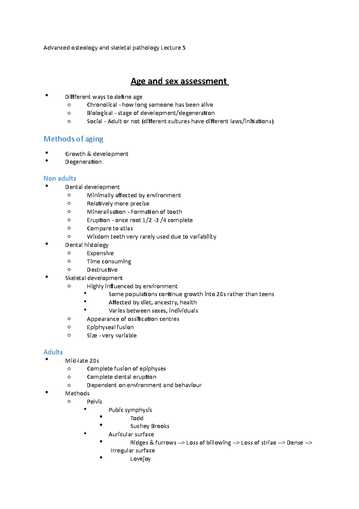 Lecture 6 Age And Sex Assesments Advanced Osteology And Skeletal