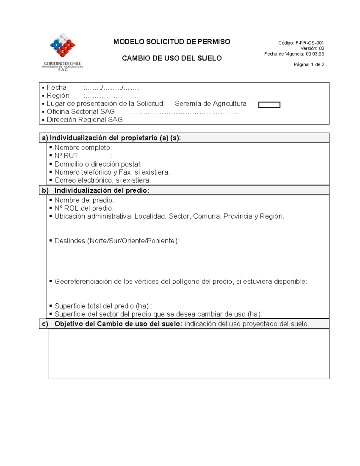 Formulario Solicitud Cambio De Uso De Suelo Modelo Solicitud De