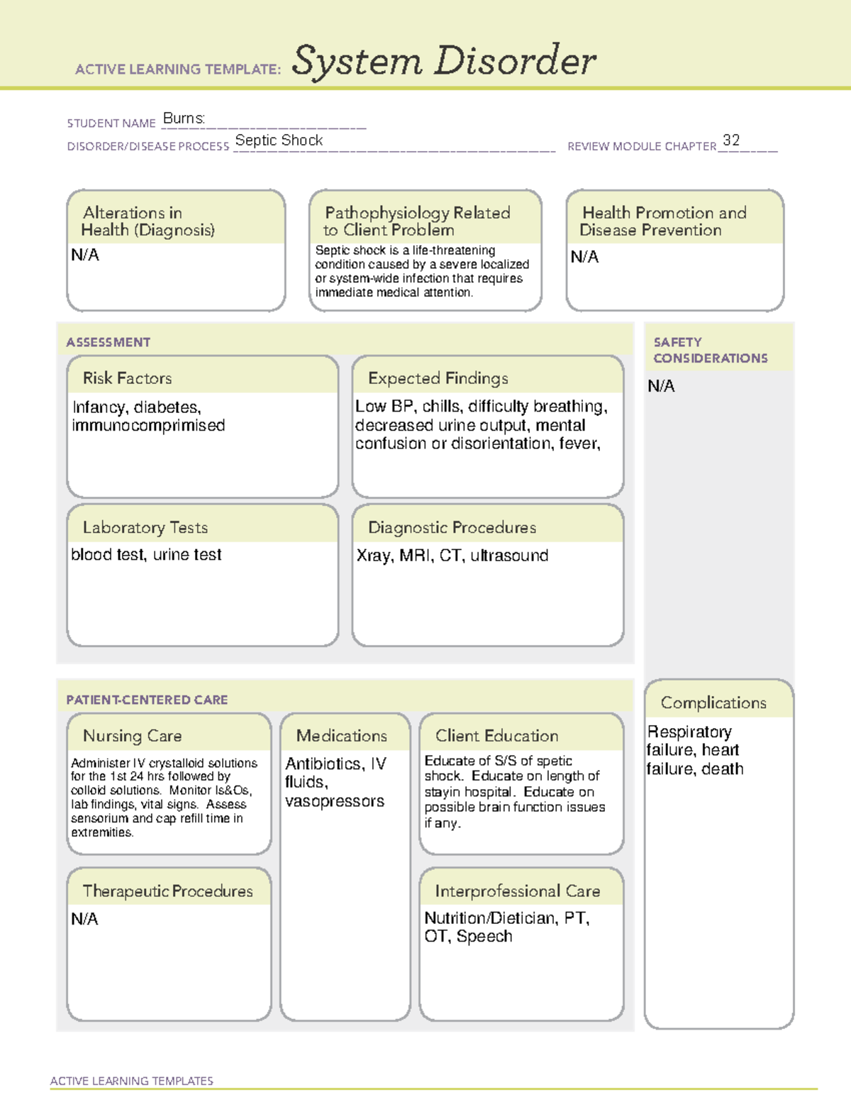 Sepsis System Disorder Template