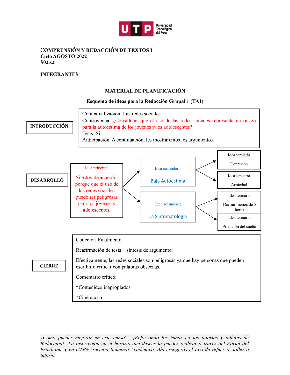 S02s2 Esquema De Redacciòn Tarea Académica 1 Ta1 Agosto 2022