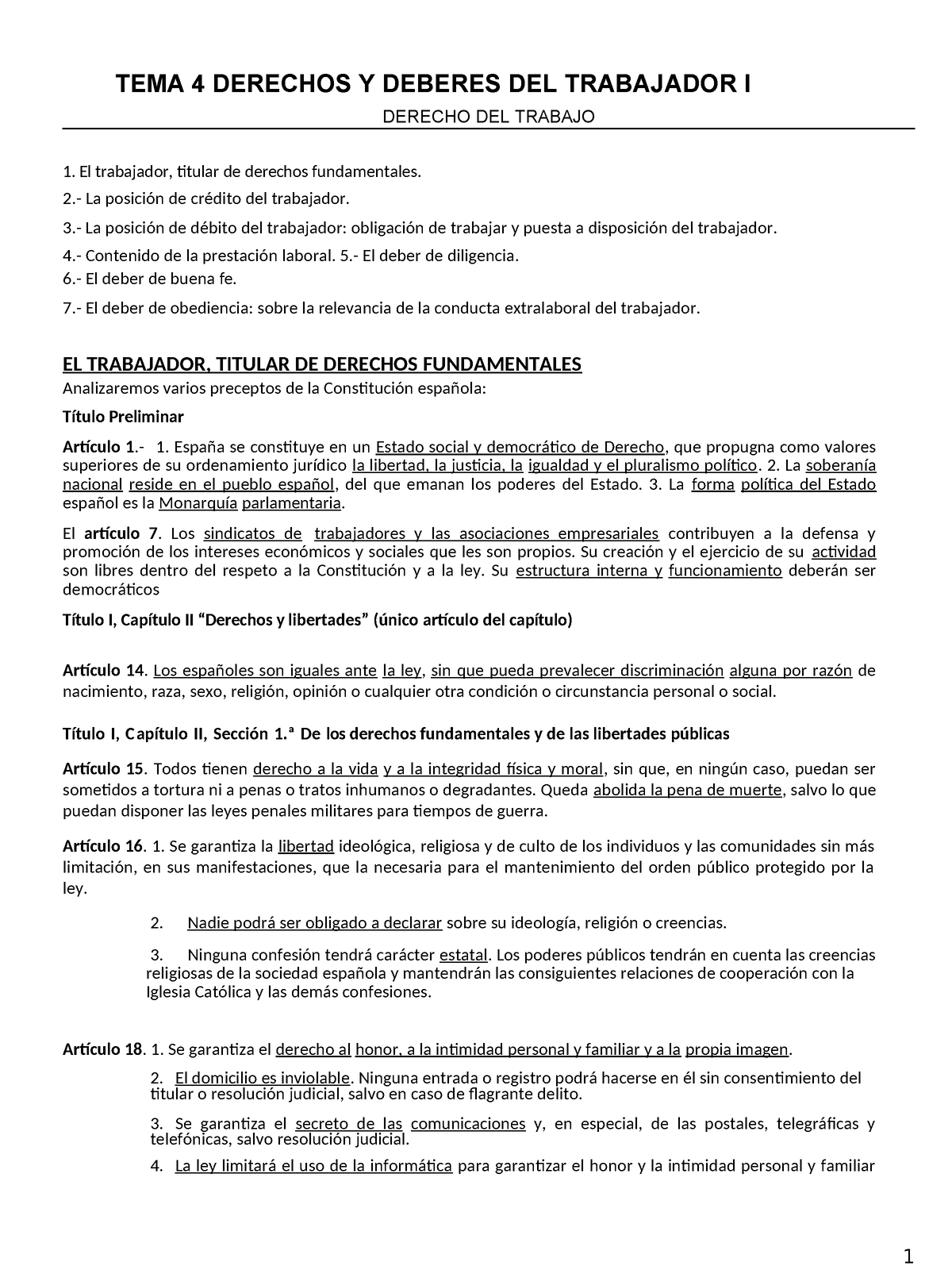 Tema 4 Derechos Y Deberes Del Trabajador I Tema 4 Derechos Y Deberes