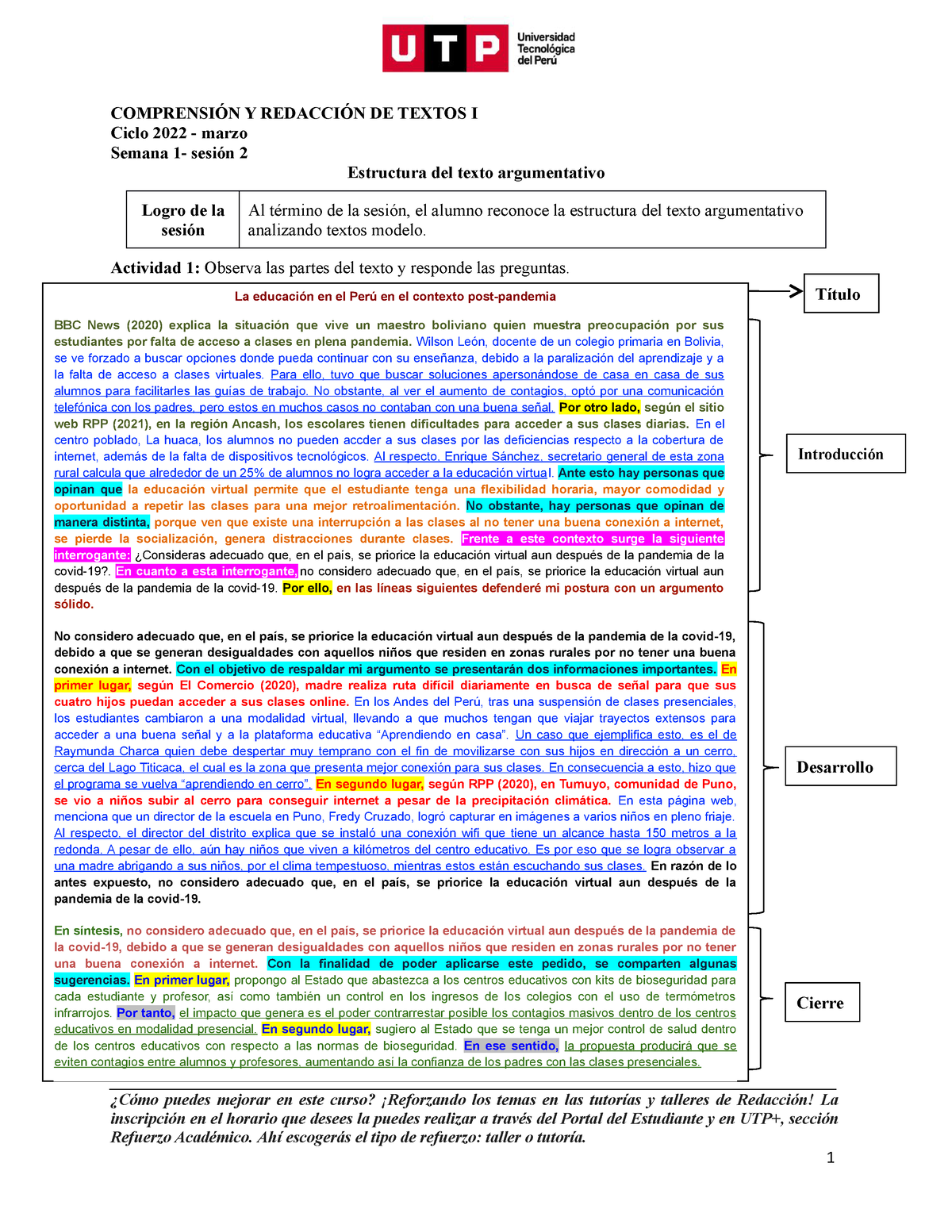 S01 S2 Material Estructura Del Texto Argumentativo 2022 Marzo